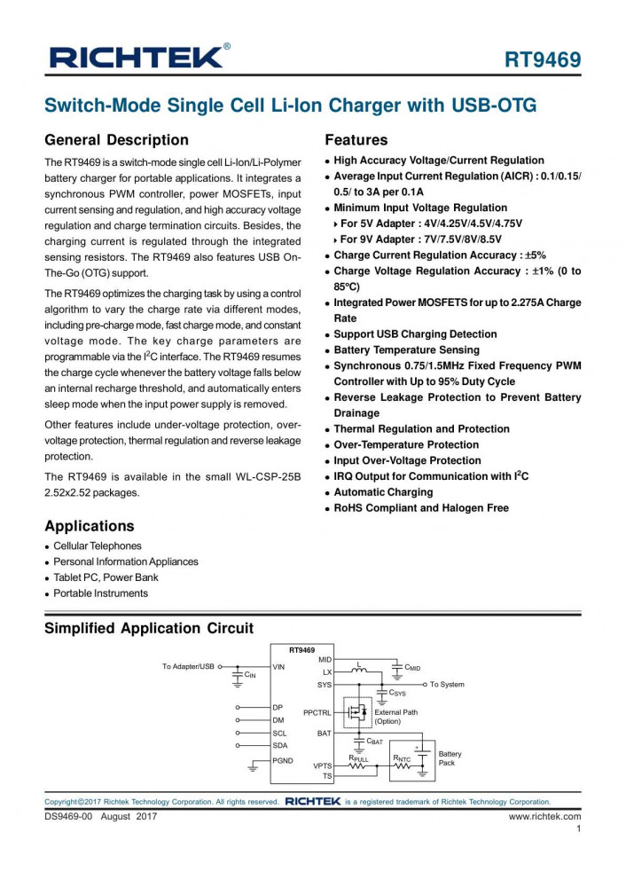 RT9469 datasheet preview, page 1