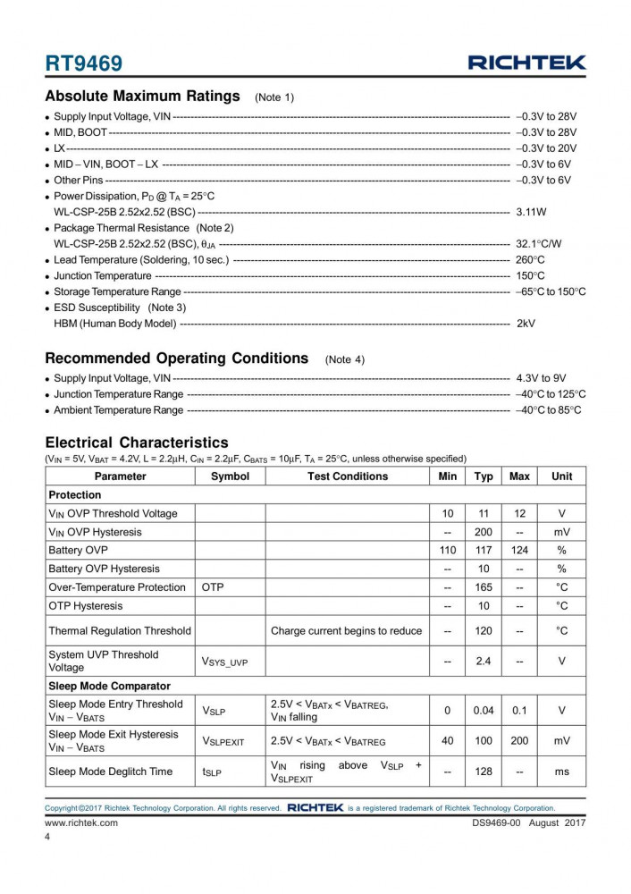 RT9469 datasheet preview, page 4