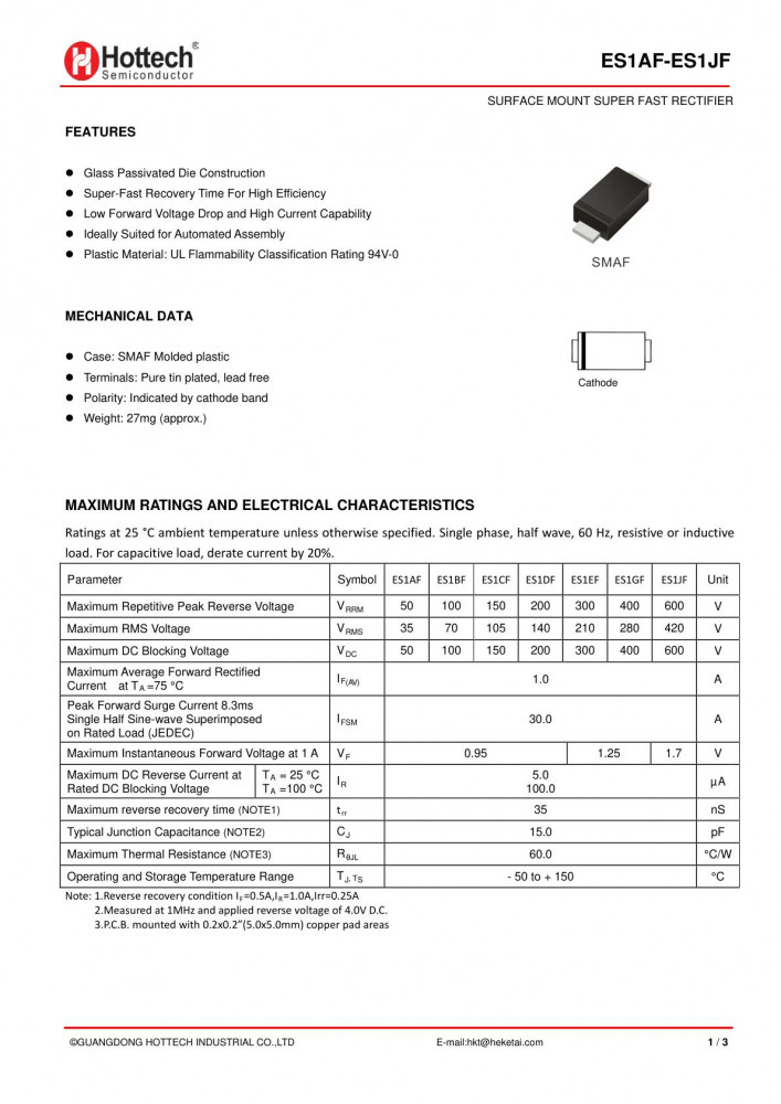ES1JF datasheet page 1