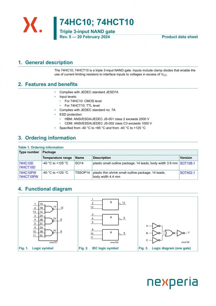 74HCT10PW datasheet page 1