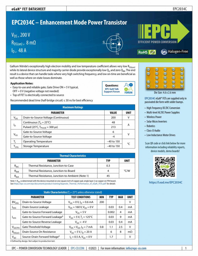 EPC2034C datasheet page 1