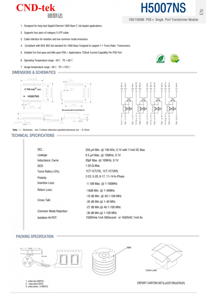 H5007NS technical document page