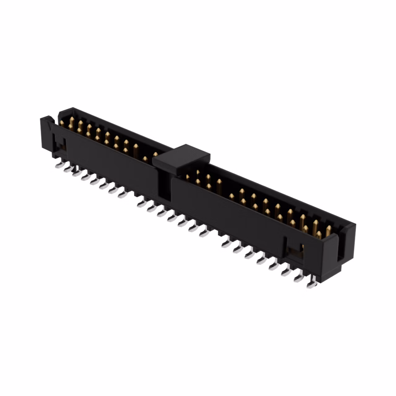 2.00mm Pitch, Milli-Grid PCB Header, Dual Row, Vertical, Surface Mount, Shrouded, 50 Circuits, Circuits 17, 18, 33 and 34 Voided, 0.05µm Gold (Au) Plating, Dual Side Slots, Dual Friction Locks, Center Polarization, with Pegs, with Cap, Tube for sale