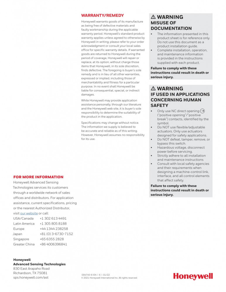 Honeywell FF6 Series technical document page 5