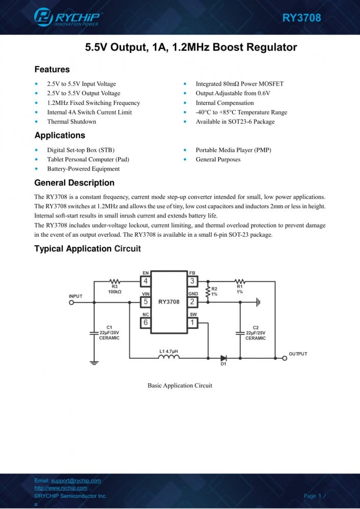 RY3708 datasheet page 1