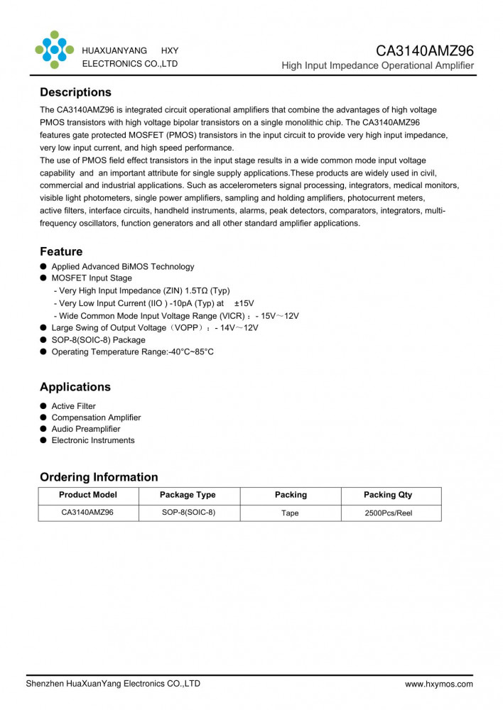 CA3140AMZ96-HXY datasheet page 1
