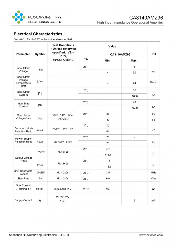 CA3140AMZ96-HXY datasheet page 4
