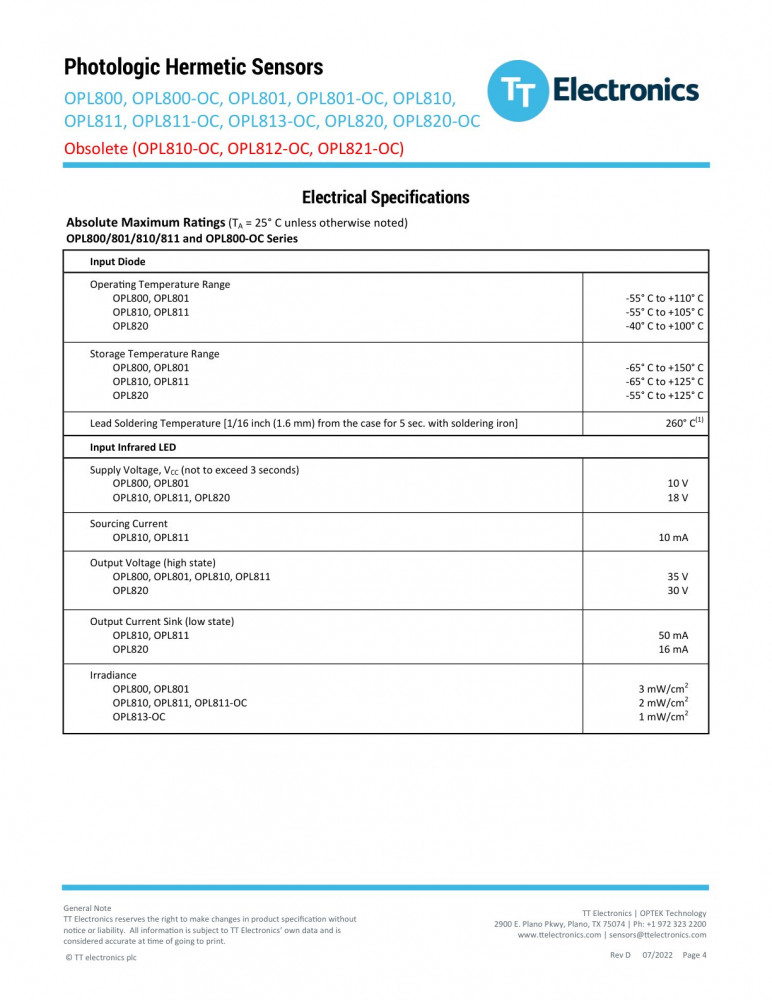 OPL800 datasheet page 4
