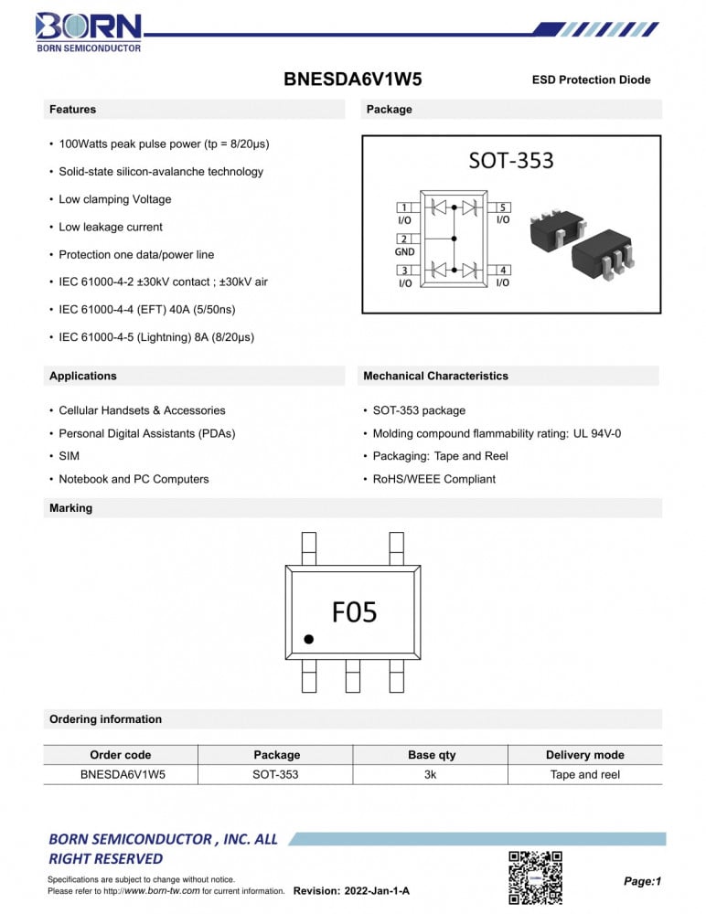 BNESDA6V1W5 datasheet page 1