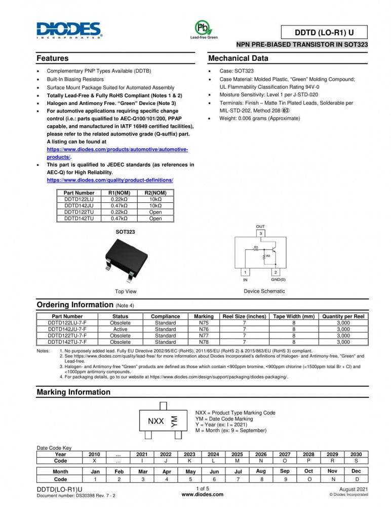 DDTD142JU-7-F datasheet page 1