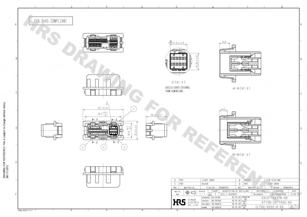 HRS GT10B-20/10DS-HU technical drawing page