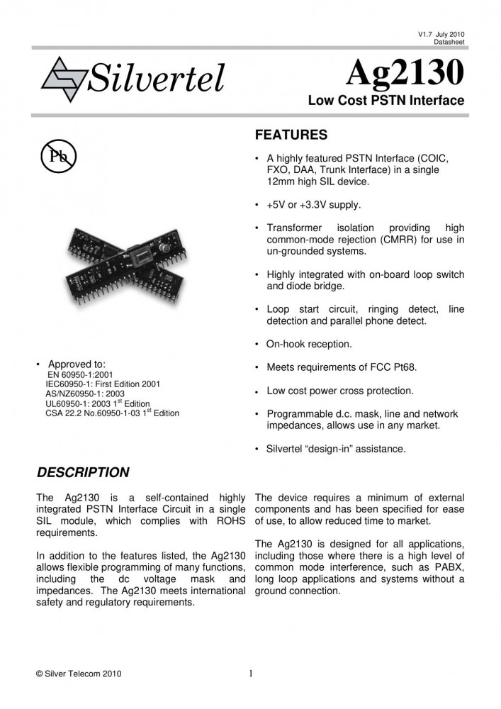 Ag2130 datasheet page 1