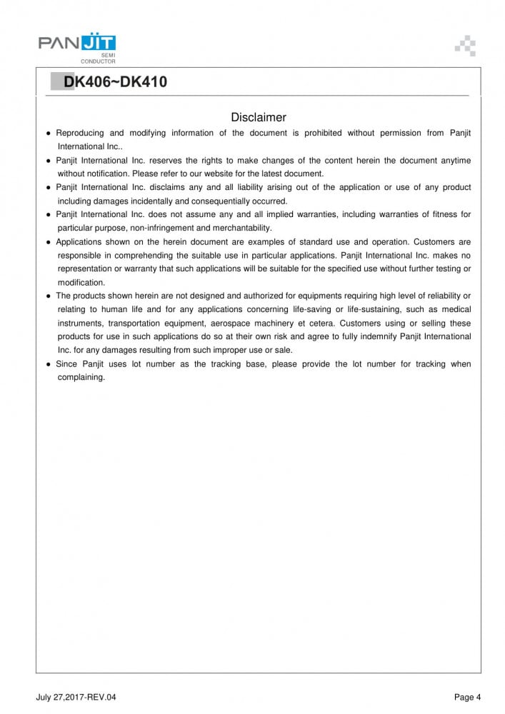 PANJIT DK406 to DK410 datasheet page 4