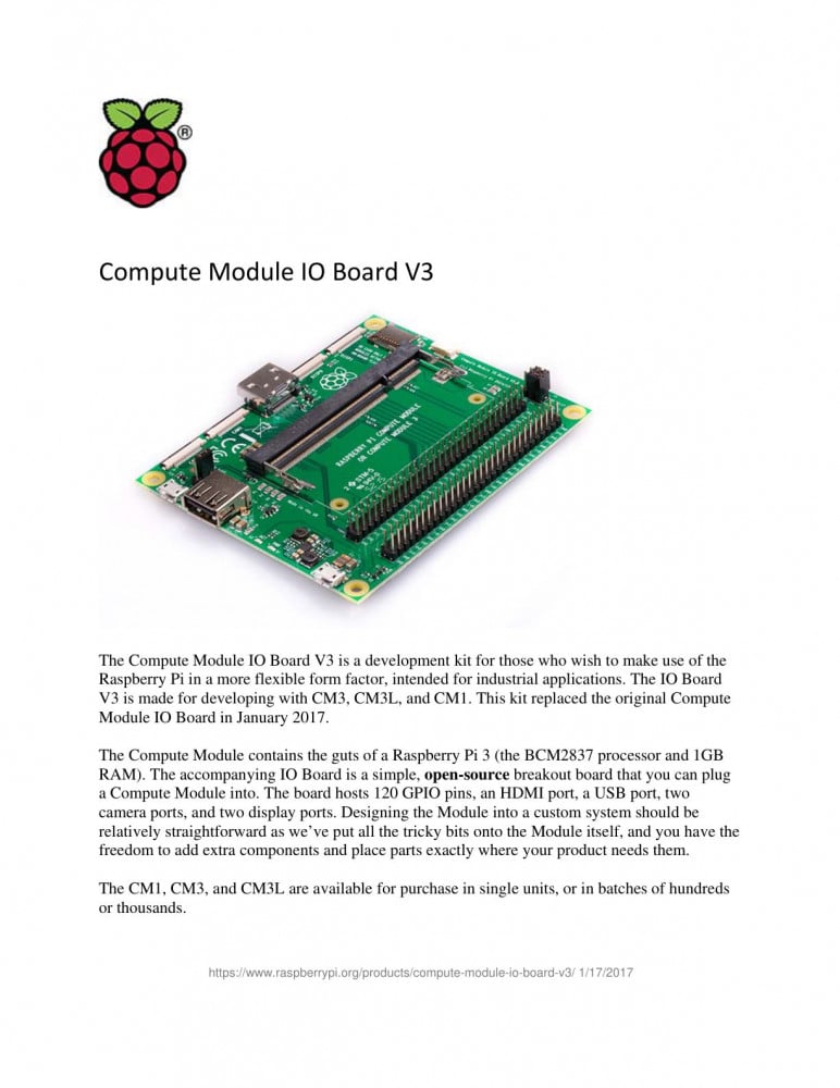 Compute Module IO Board V3 technical document preview