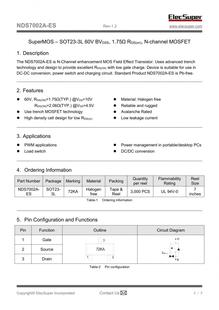 NDS7002A-ES datasheet page 1