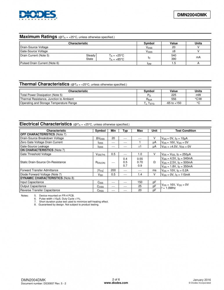 DMN2004DMK-7 datasheet page 2