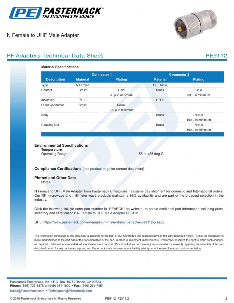 PASTERNACK PE9112 technical document page 2