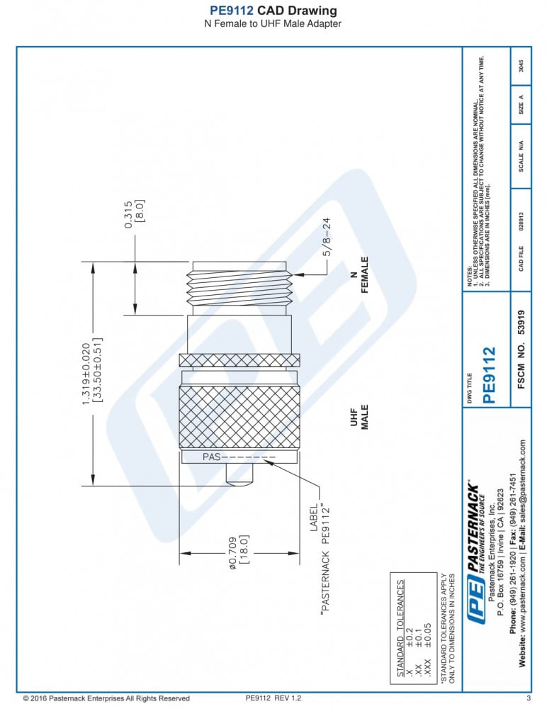 PASTERNACK PE9112 technical document page 3
