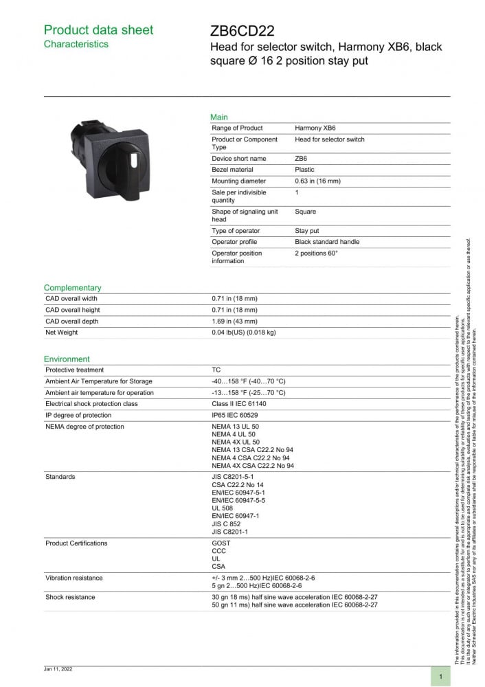 ZB6CD22 product documentation page 1