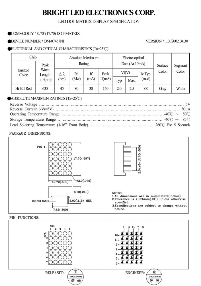 BM-07457NI datasheet page 1