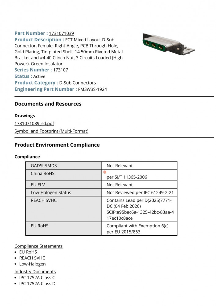 MOLEX 1731071039 technical drawing page 1