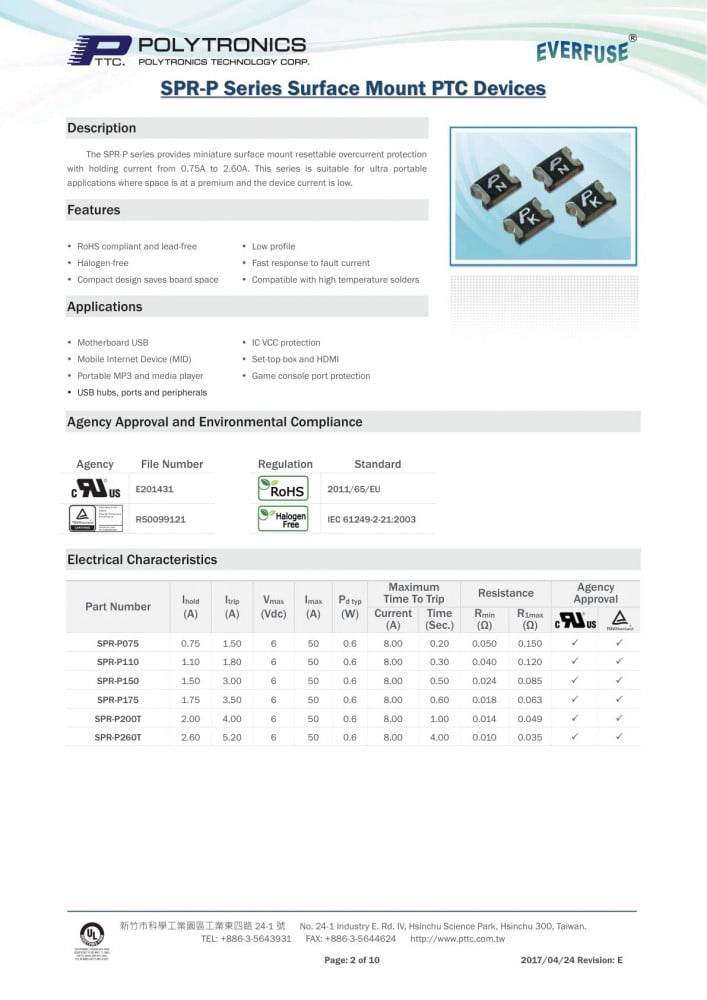 SPR-P110 datasheet page 2