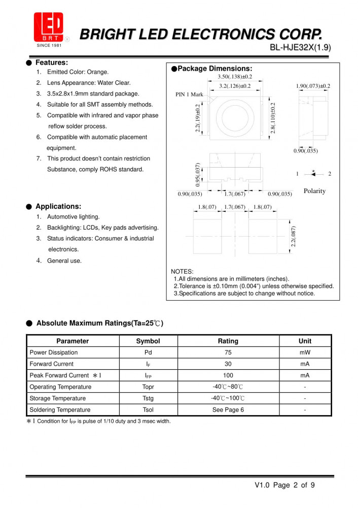 BL-HJE32X datasheet page 1