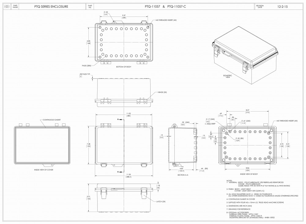 PTQ-11057 enclosure product drawing