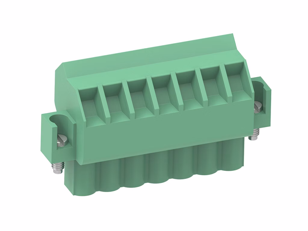 5.08mm Pitch Eurostyle 45° Wire Entry Plug, with Mounting Ends, 7 Circuits, Green for sale
