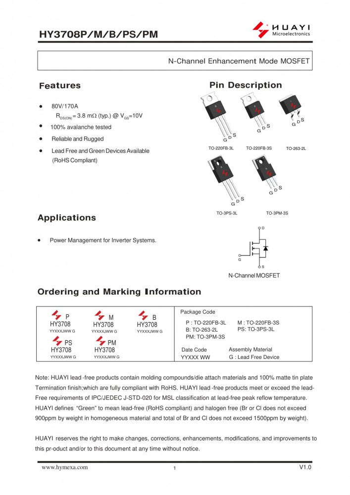 HY3708B datasheet page 1