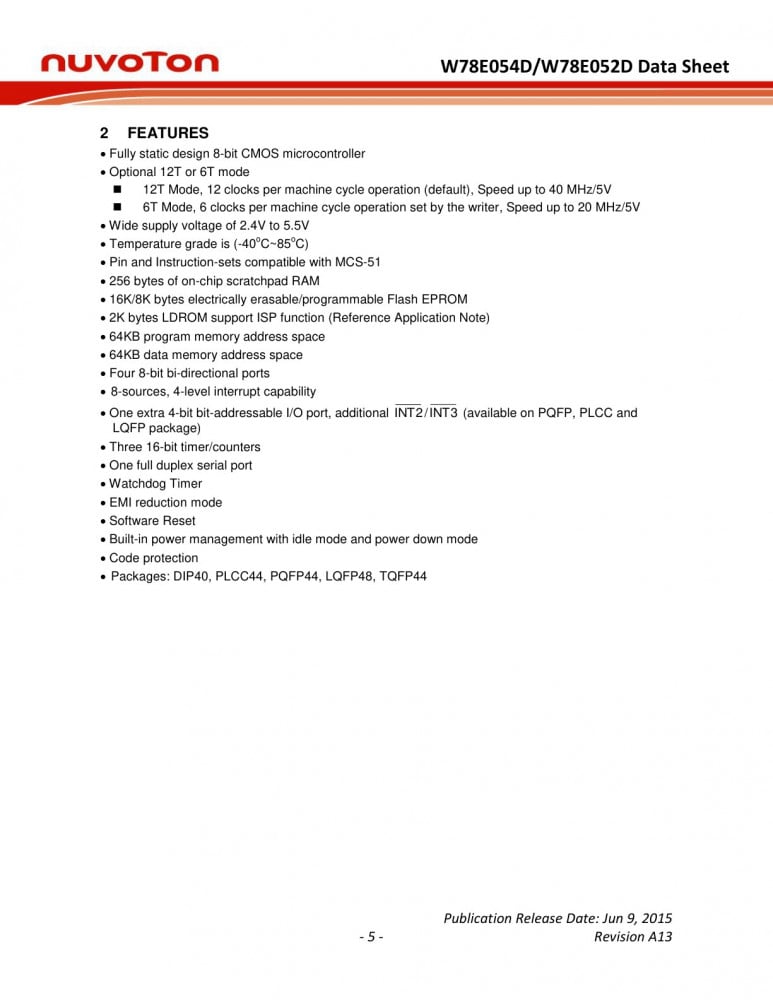W78E052DFG datasheet page 5