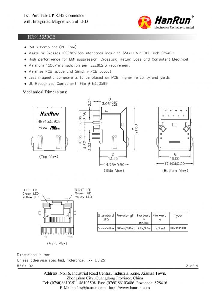 HR915359CE technical document page 2