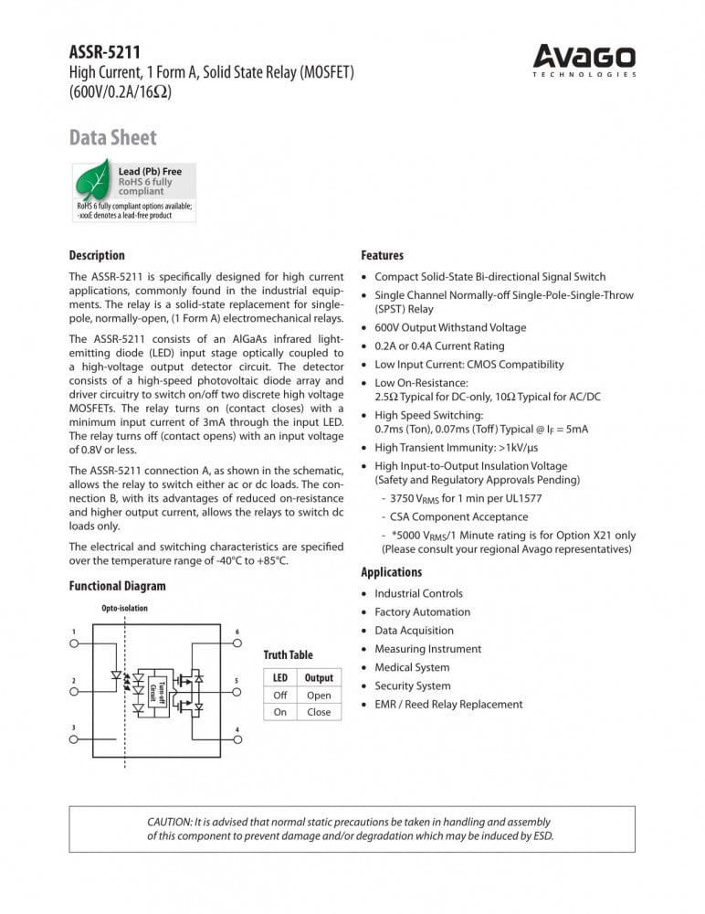 ASSR-5211 datasheet page 1
