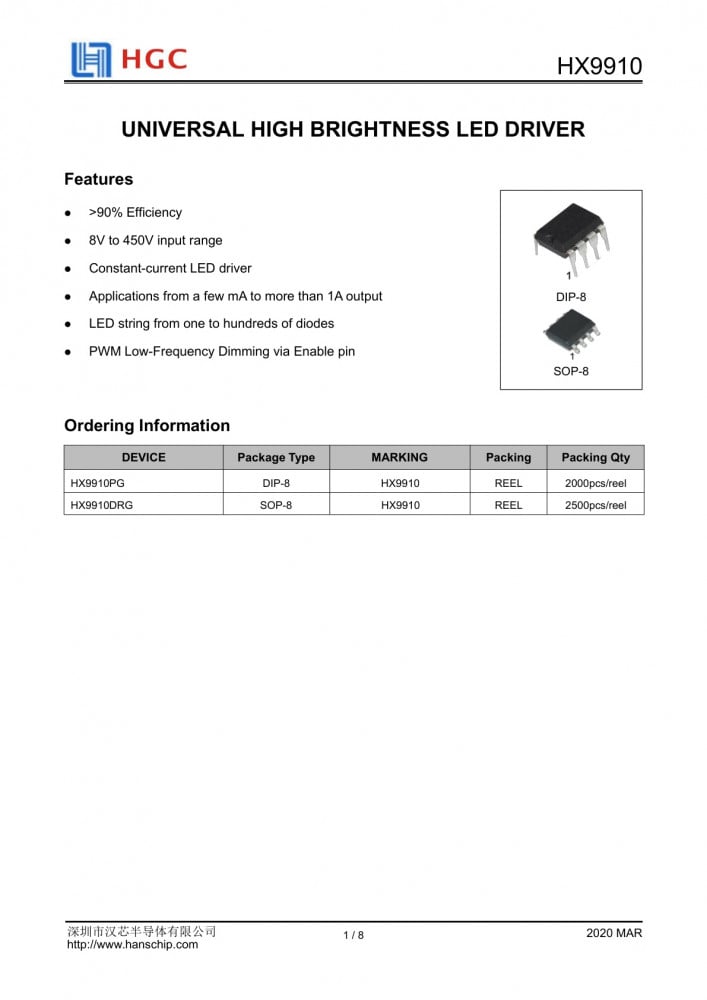 HX9910DRG datasheet page 1