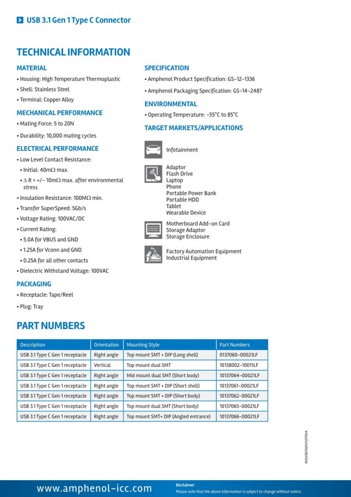 Amphenol USB Type-C connector technical document page 2