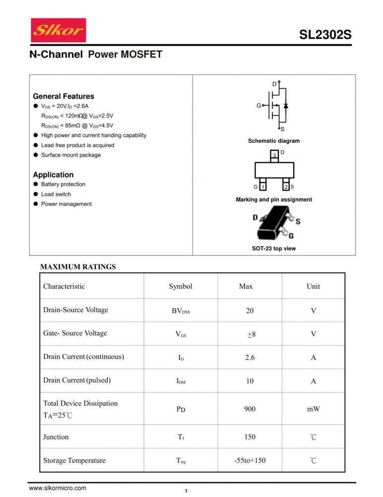 SL2302S datasheet page 1