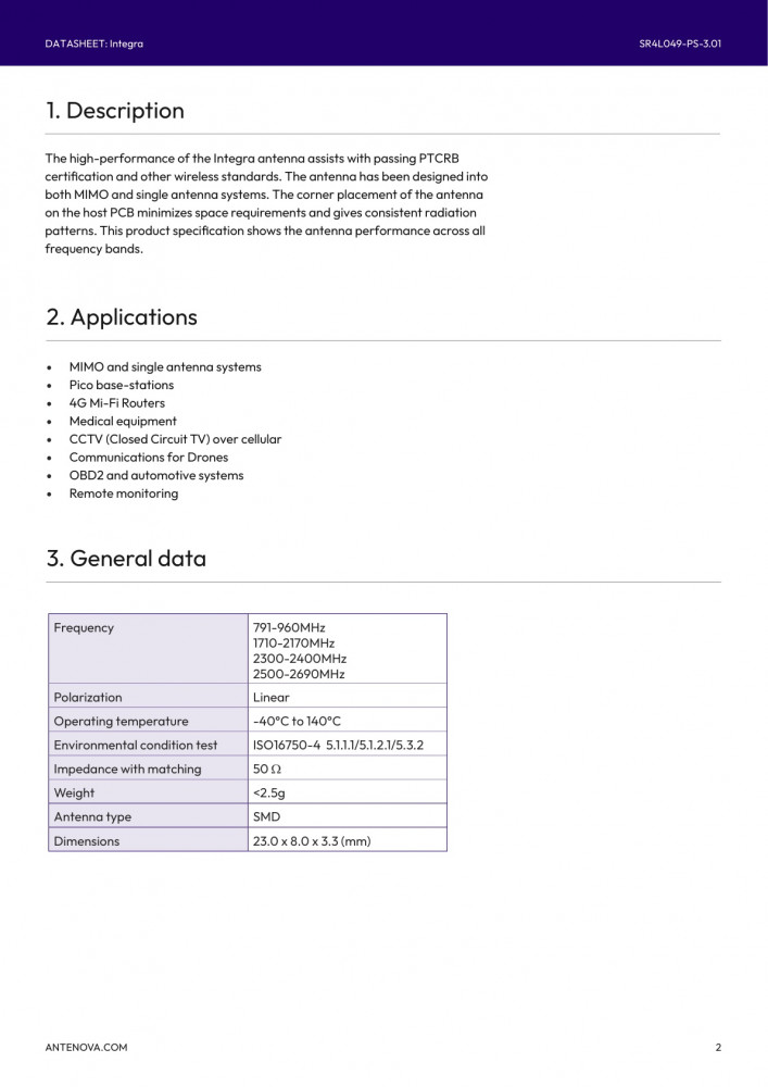 Integra datasheet page 2