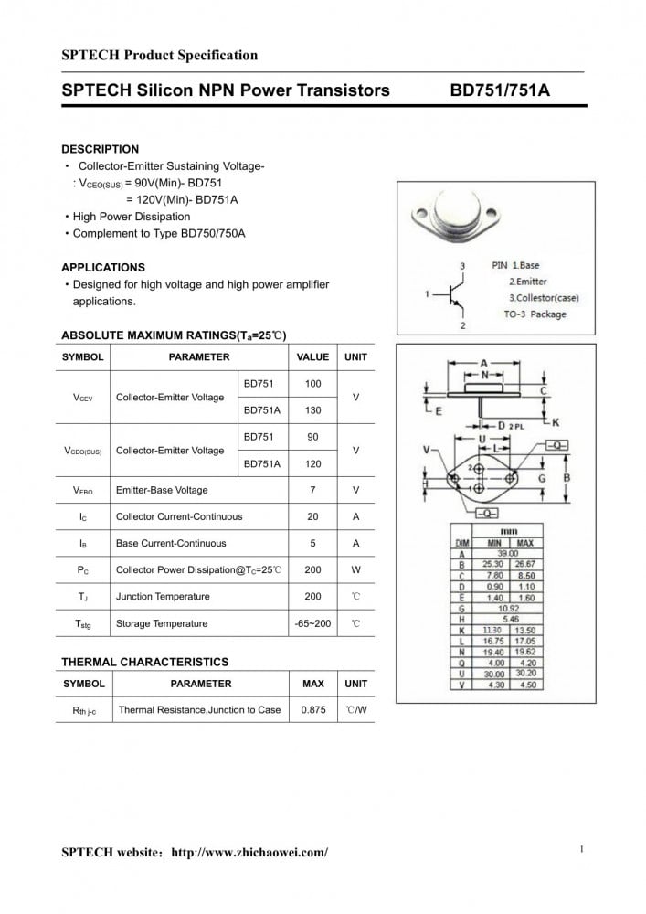 SPTECH BD751 datasheet page 1
