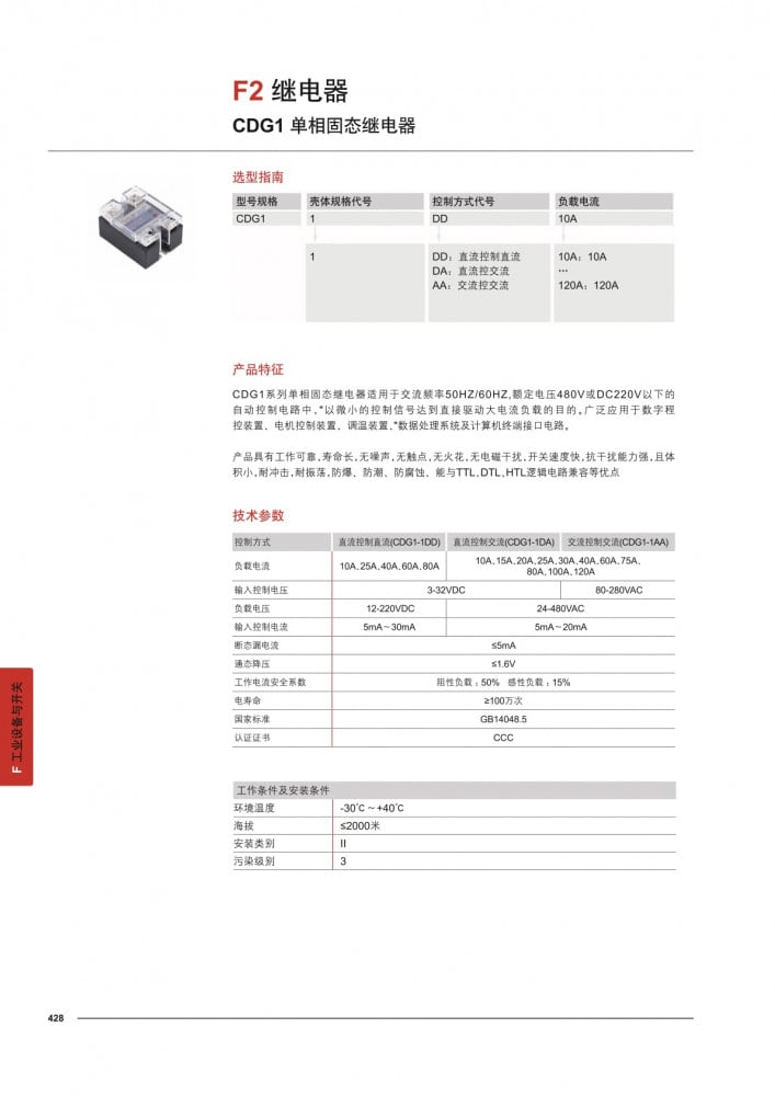 CDG1-1DA-40A product selection and specifications
