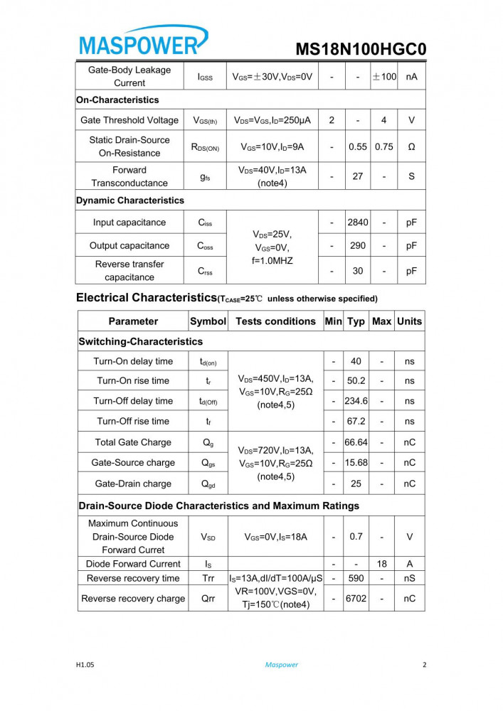 MS18N100HGC0 datasheet page 2