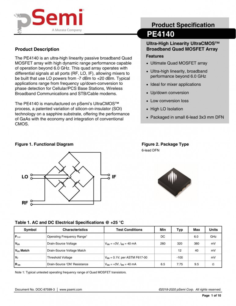 PE4140B-Z datasheet page 1
