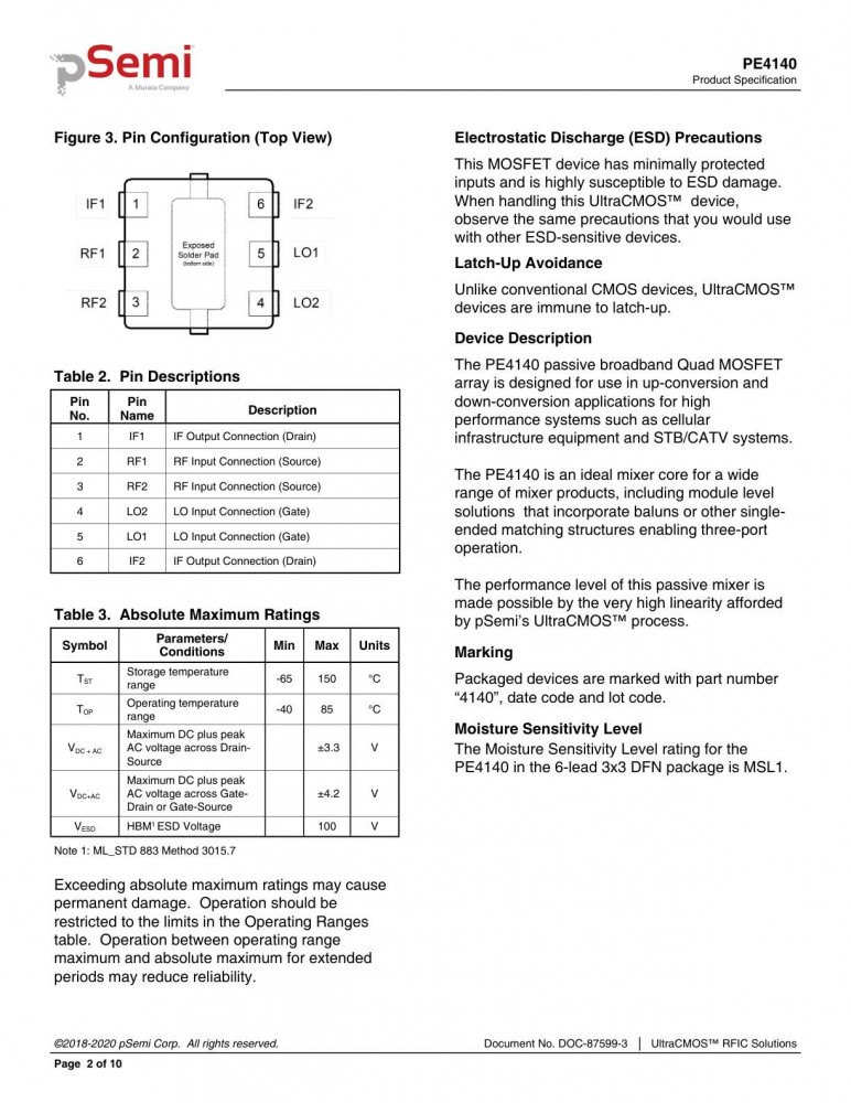 PE4140B-Z datasheet page 2
