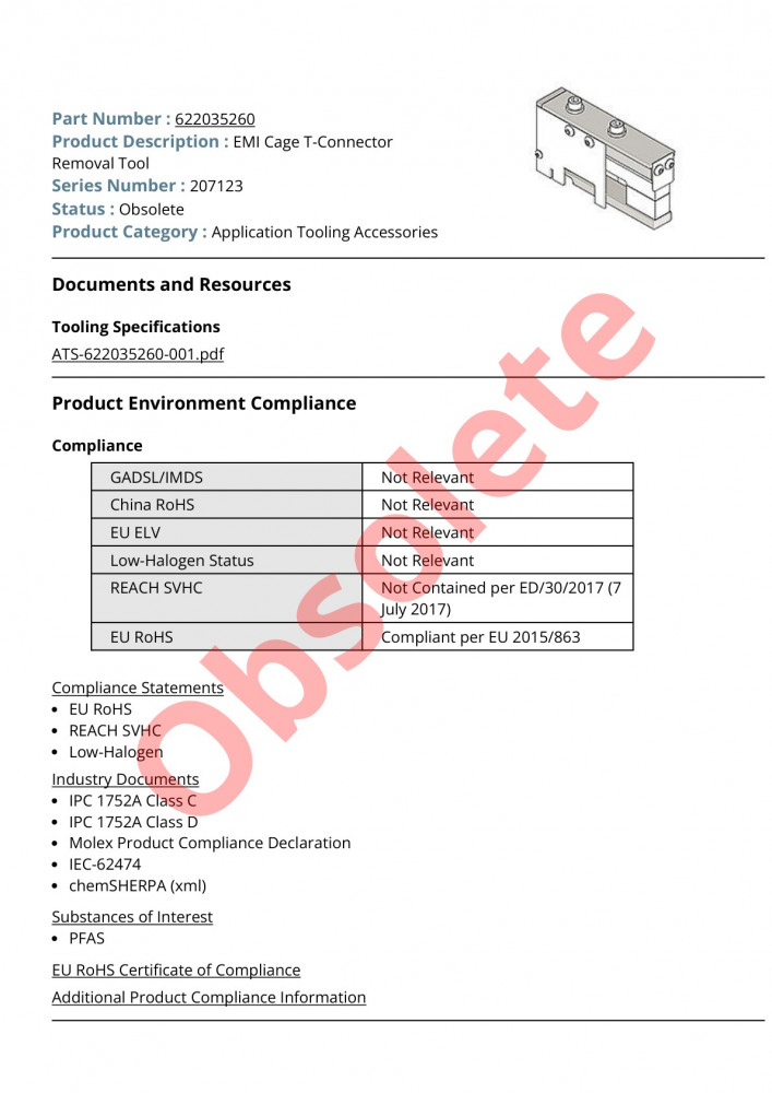 Molex 622035260 tooling specification preview, page 1