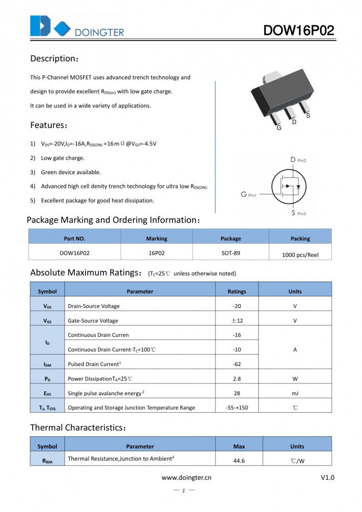 DOW16P02 datasheet page 1