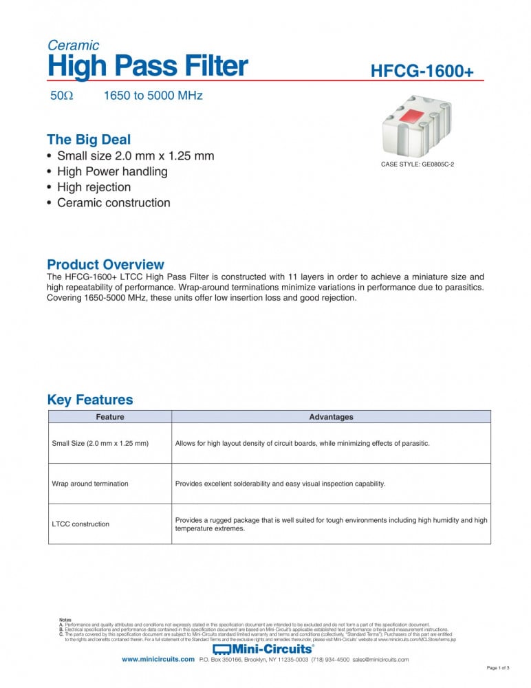 HFCG-1600+ datasheet page 1