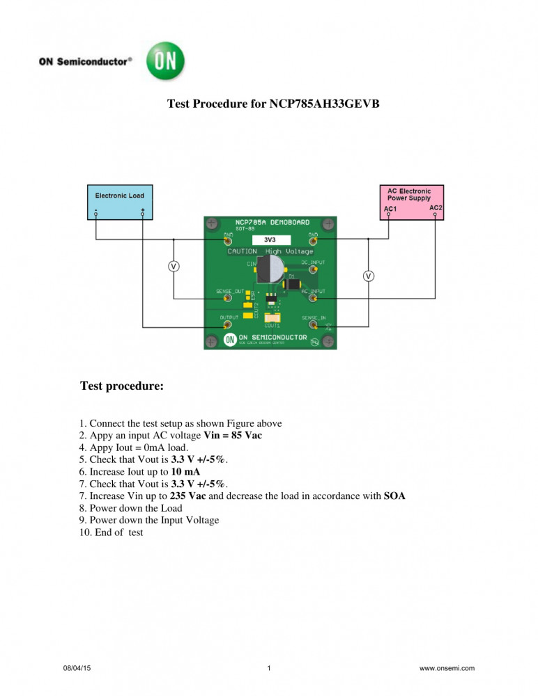 NCP785AH33GEVB test procedure document