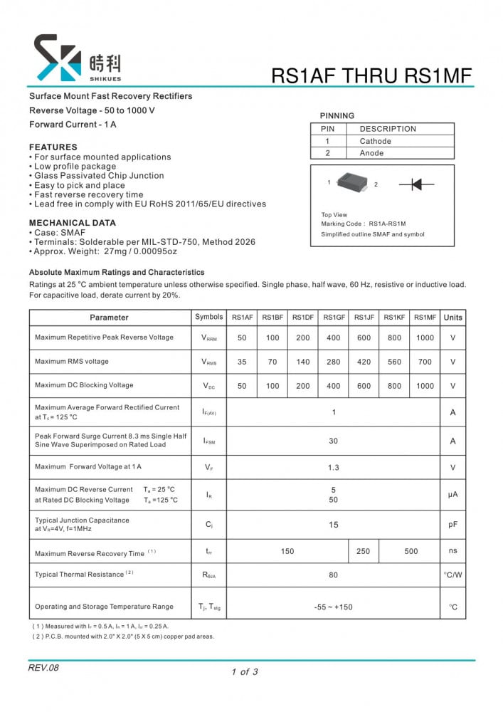 RS1JF datasheet page 1