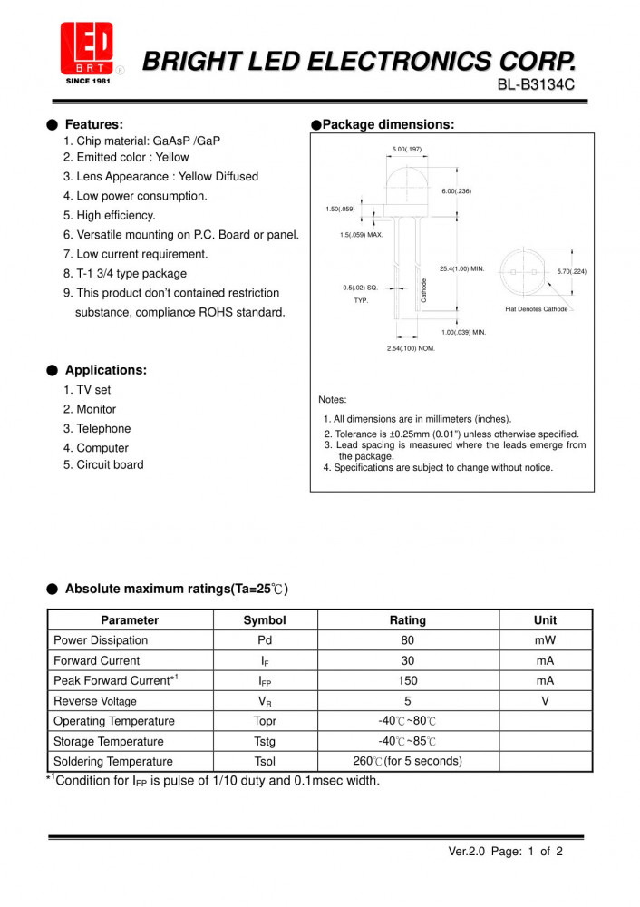 BL-B3134C technical document, page 1