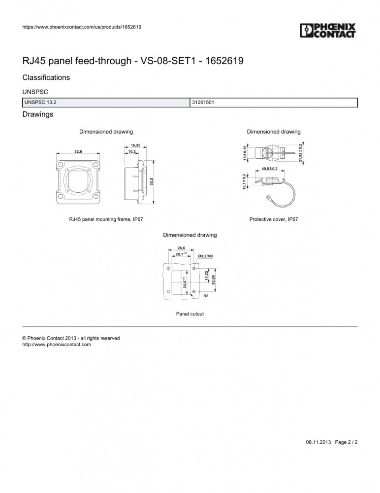 Phoenix Contact VS-08-SET1 1652619 dimensioned drawing