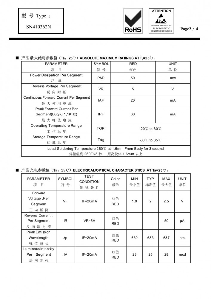 SN410362N specification page 3